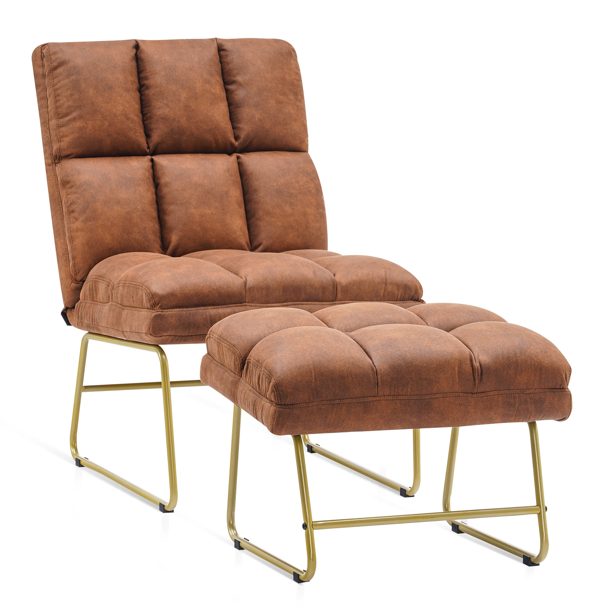 Everly Quinn Endri Accent Chair with Ottoman, Lounge Chair with Metal ...