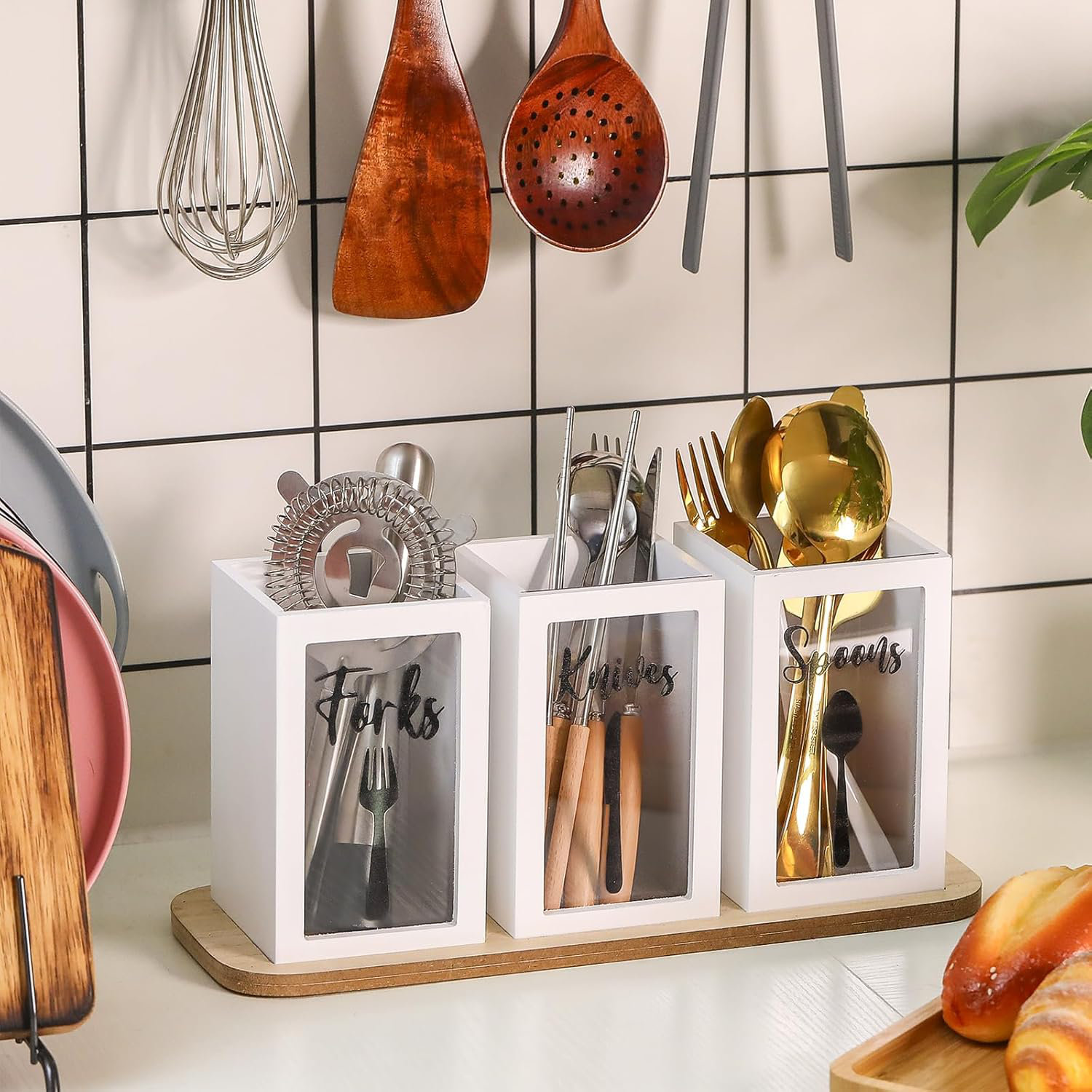 August Grove® Clear Acrylic Silverware Caddy Utensil Holder For ...