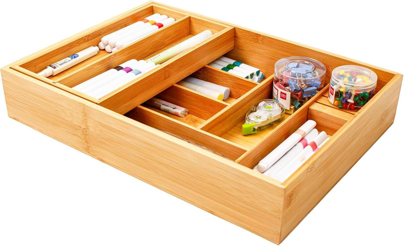 Rebrilliant Double Layer Bamboo Kitchen Drawer Organizer Cutlery ...