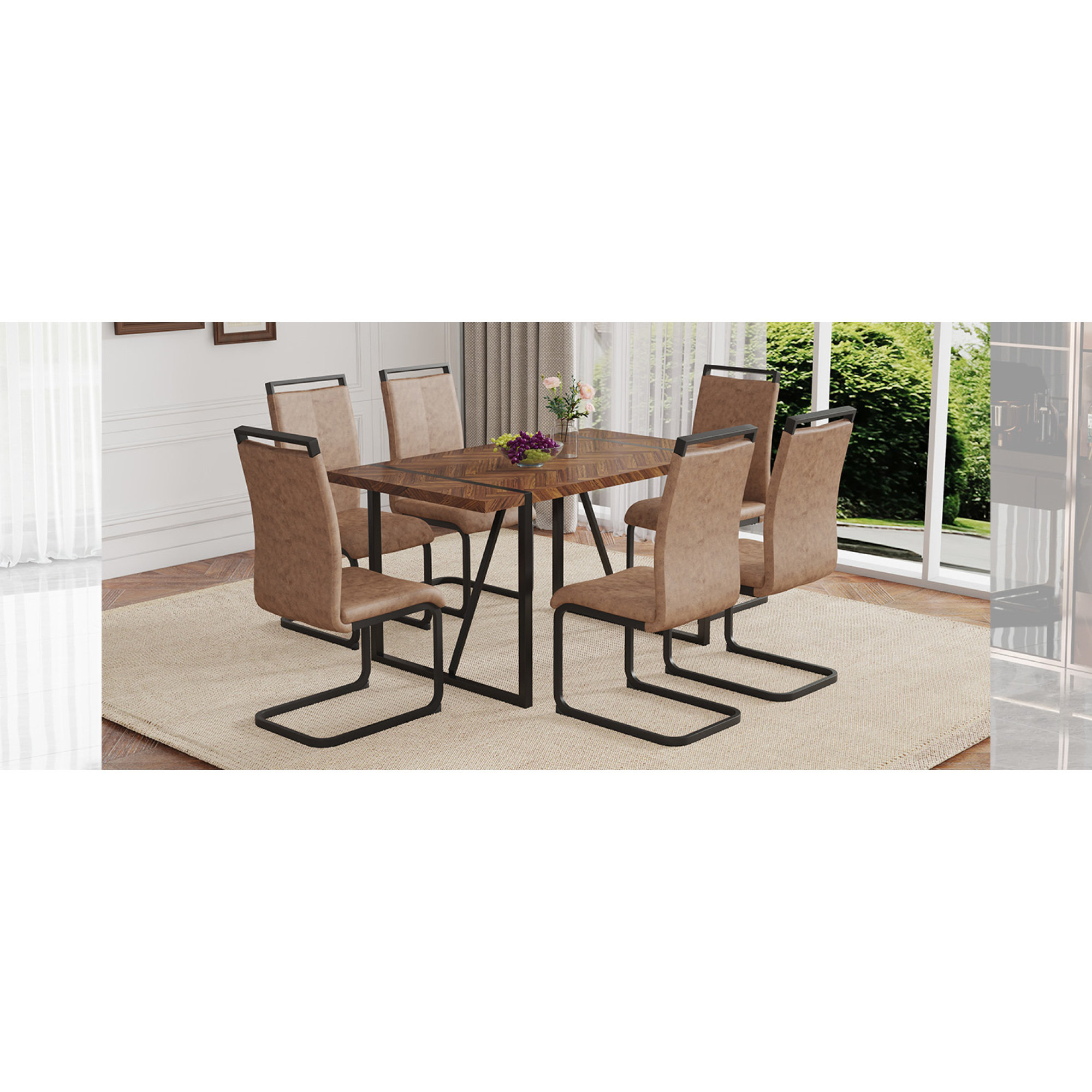 Corrigan Studio® Modern Retro Dining Table Set With Fishbone Pattern ...