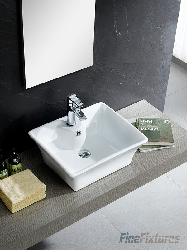 Fine Fixtures Modern Vitreous China Square Vessel Sink with Overflow ...