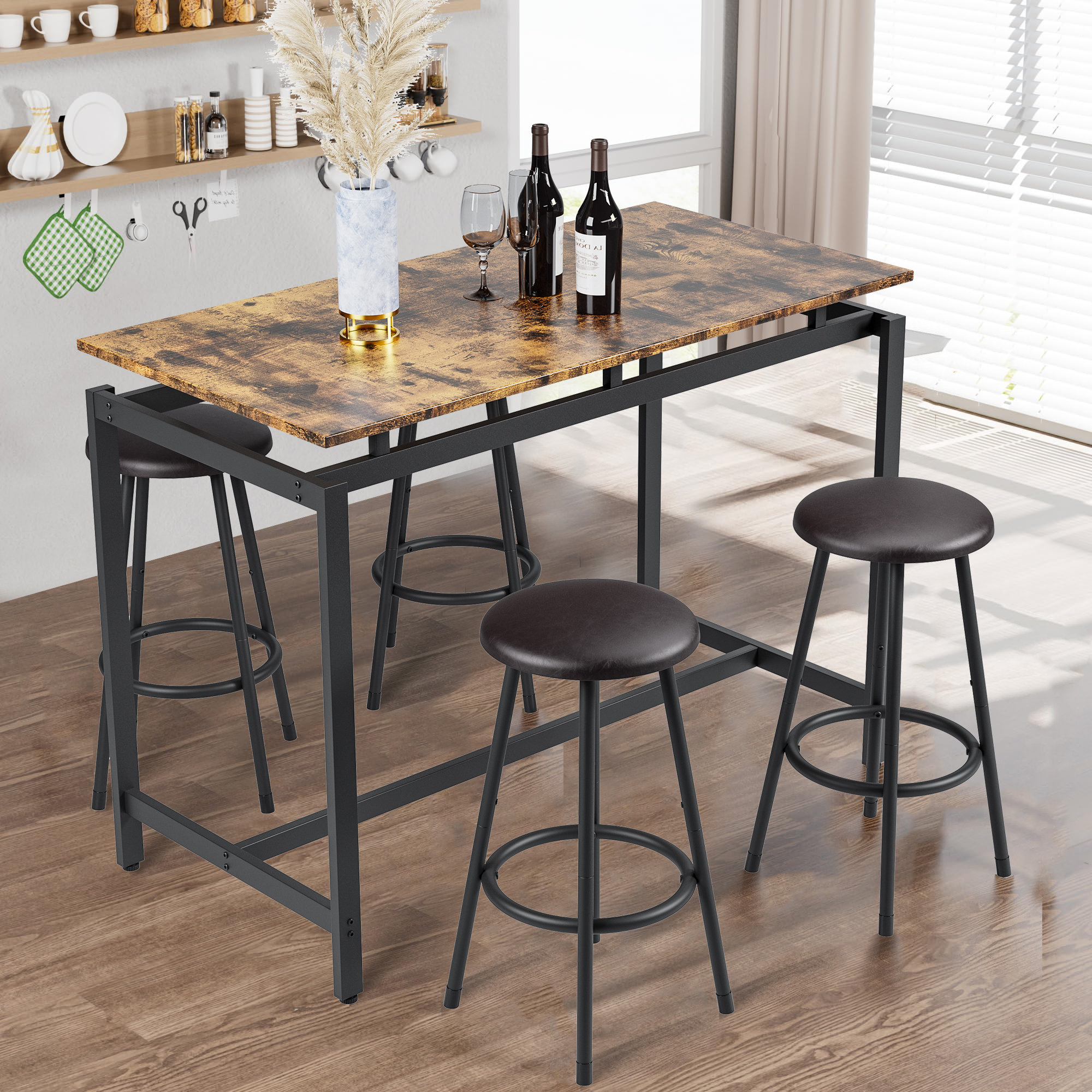 17 Stories Compact 5-Piece Counter Height Table Set with 4 Bar Stools ...