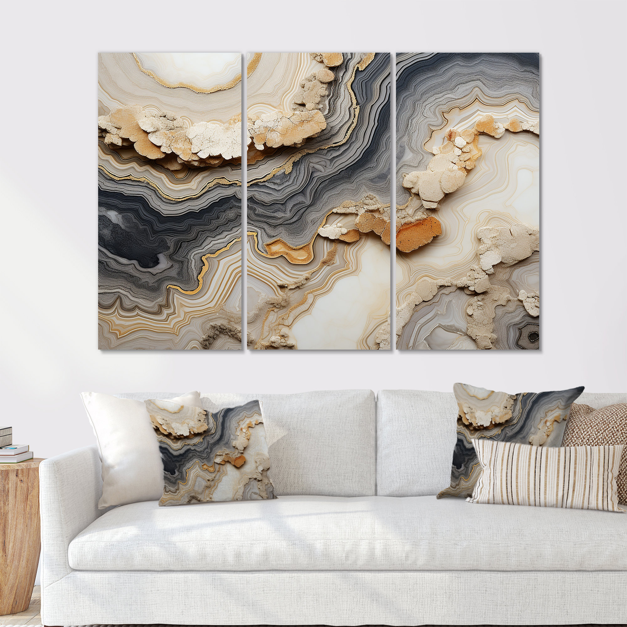 Design Art Grey And Orange Minimalism Stone Geode - Stone Geode Wall ...