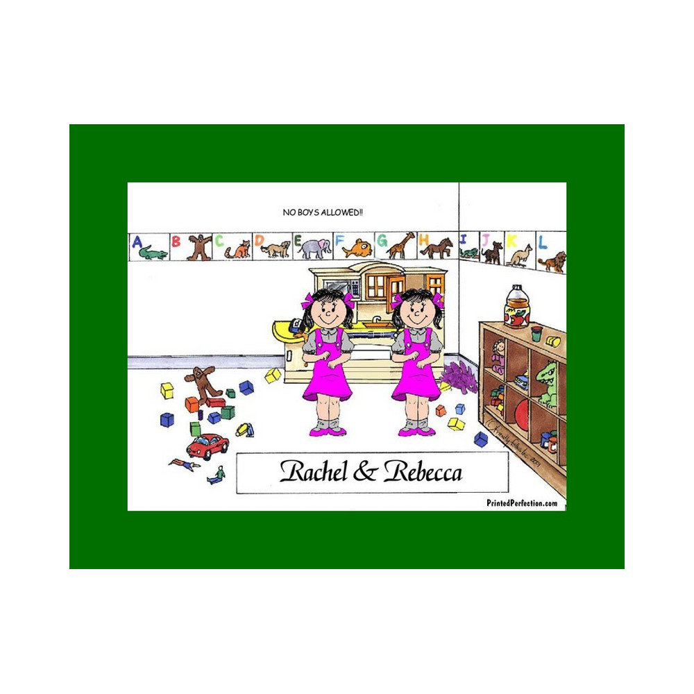 Printed Perfection Personalized Twin Sisters Cartoon Caricature with a ...