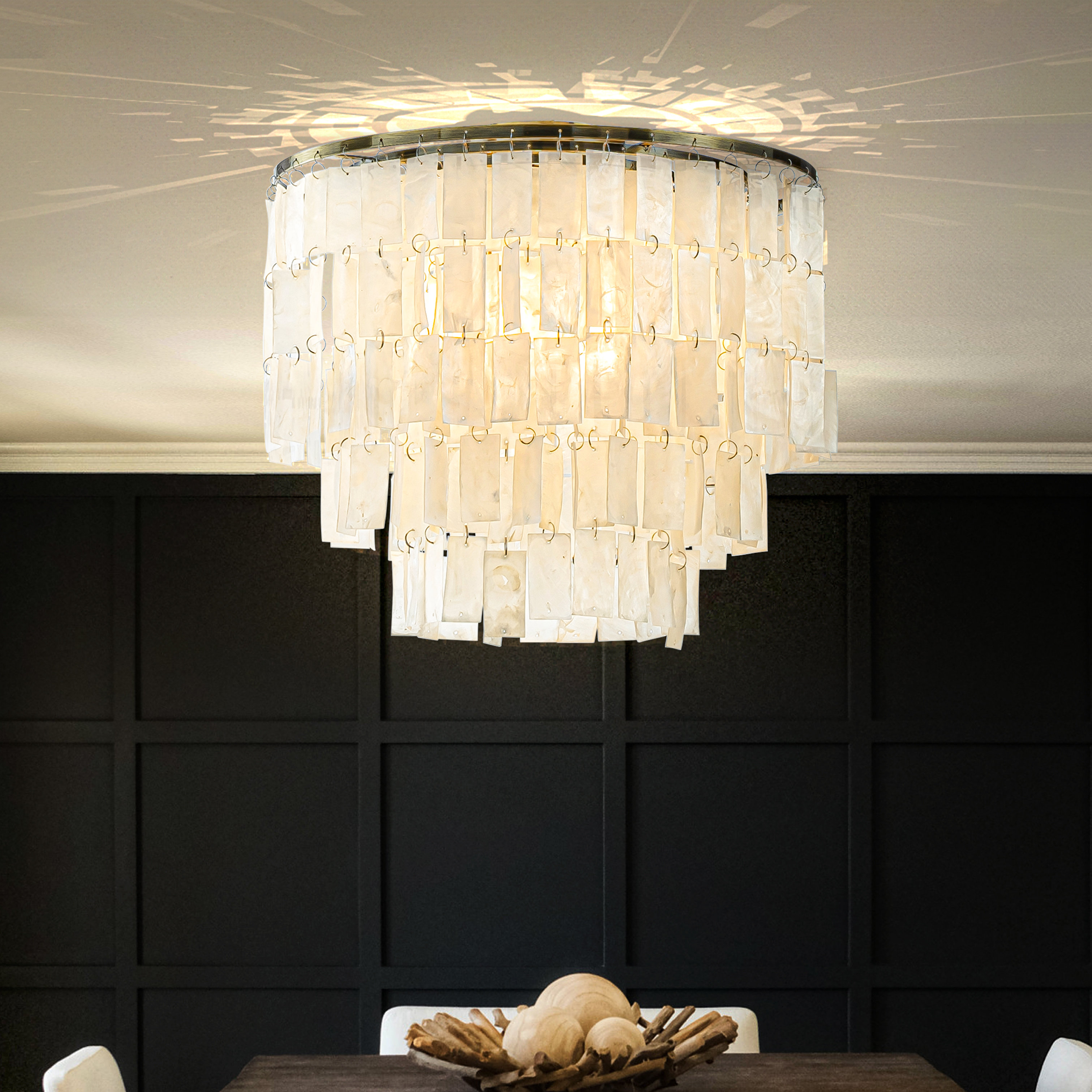 Rosecliff Heights Chaye 3-Light 18" Rustic Coastal Capiz Tiered Flush ...