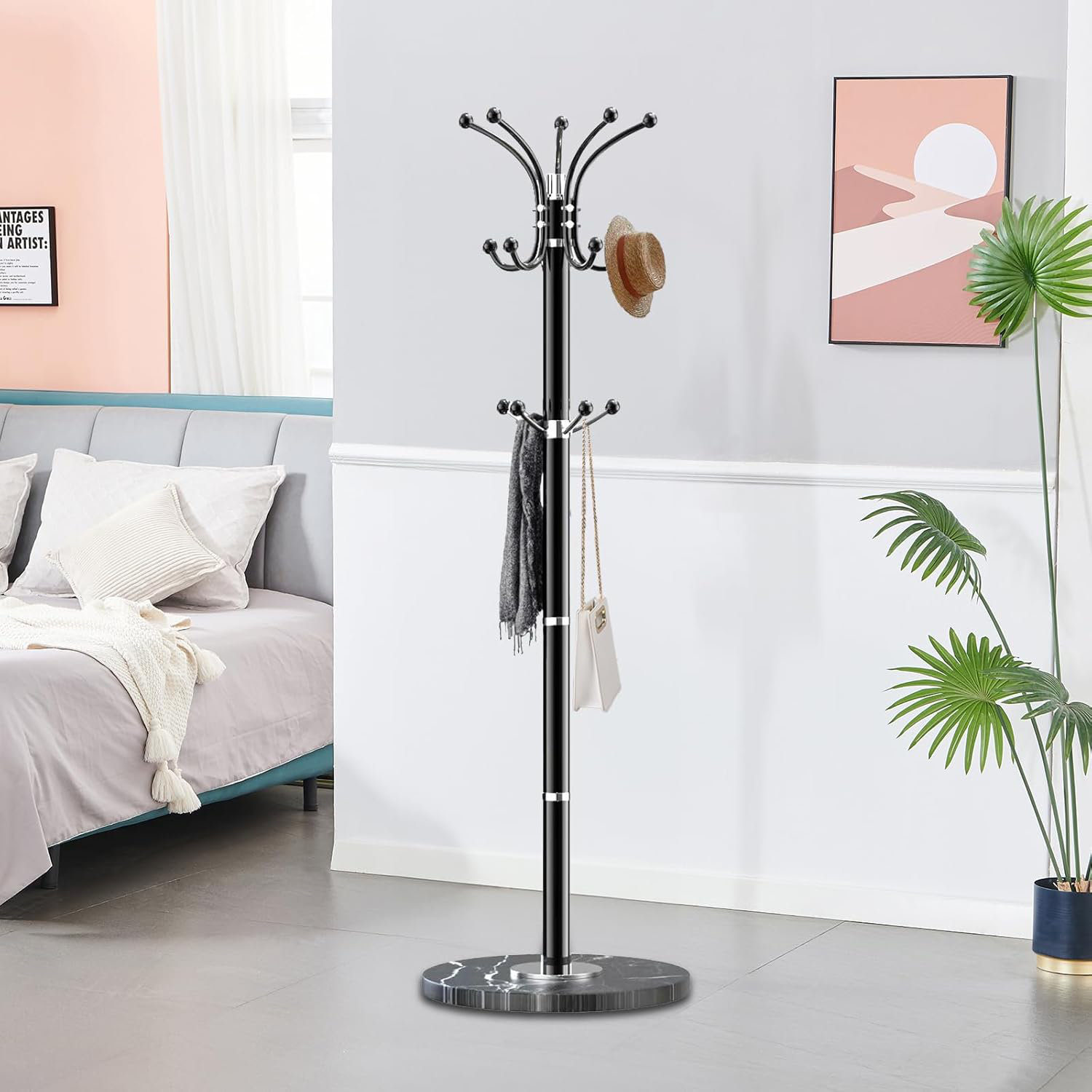 Wrought Studio Metal Coat Rack Stand With Natural Marble Base, Modern ...