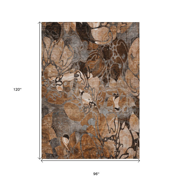 HomeRoots 8' X 10' Chocolate Terracotta and Ivory Floral Washable Non ...