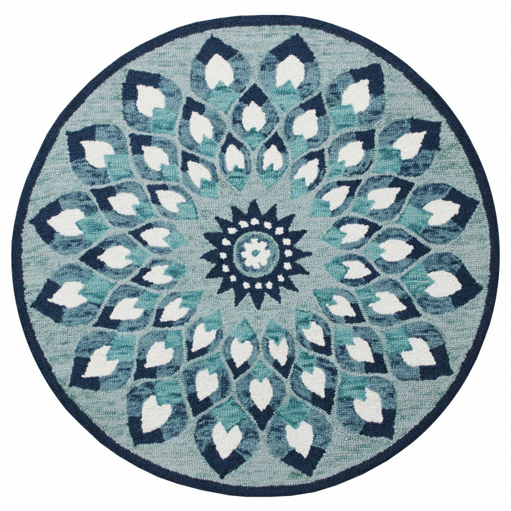 Bungalow Rose Round Floral Handmade Tufted Wool Blue/Gray Area Rug ...