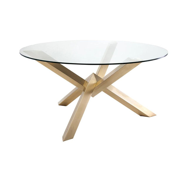 Everly Quinn Pierz Round Glass Top Metal Base Dining Table - Wayfair Canada