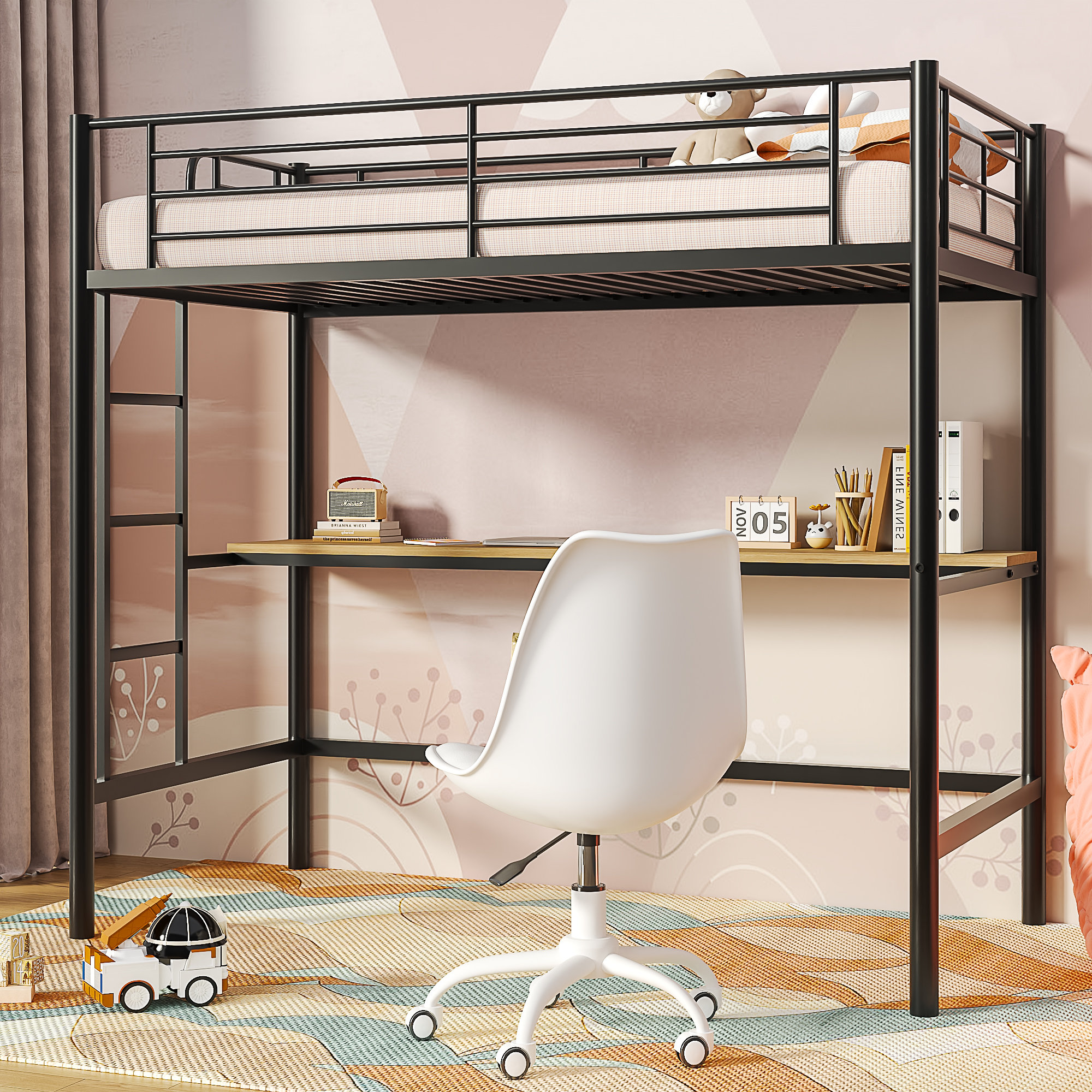 Mason & Marbles Apollo Twin Loft Bed with Desk, Heavy Duty Metal Bunk ...