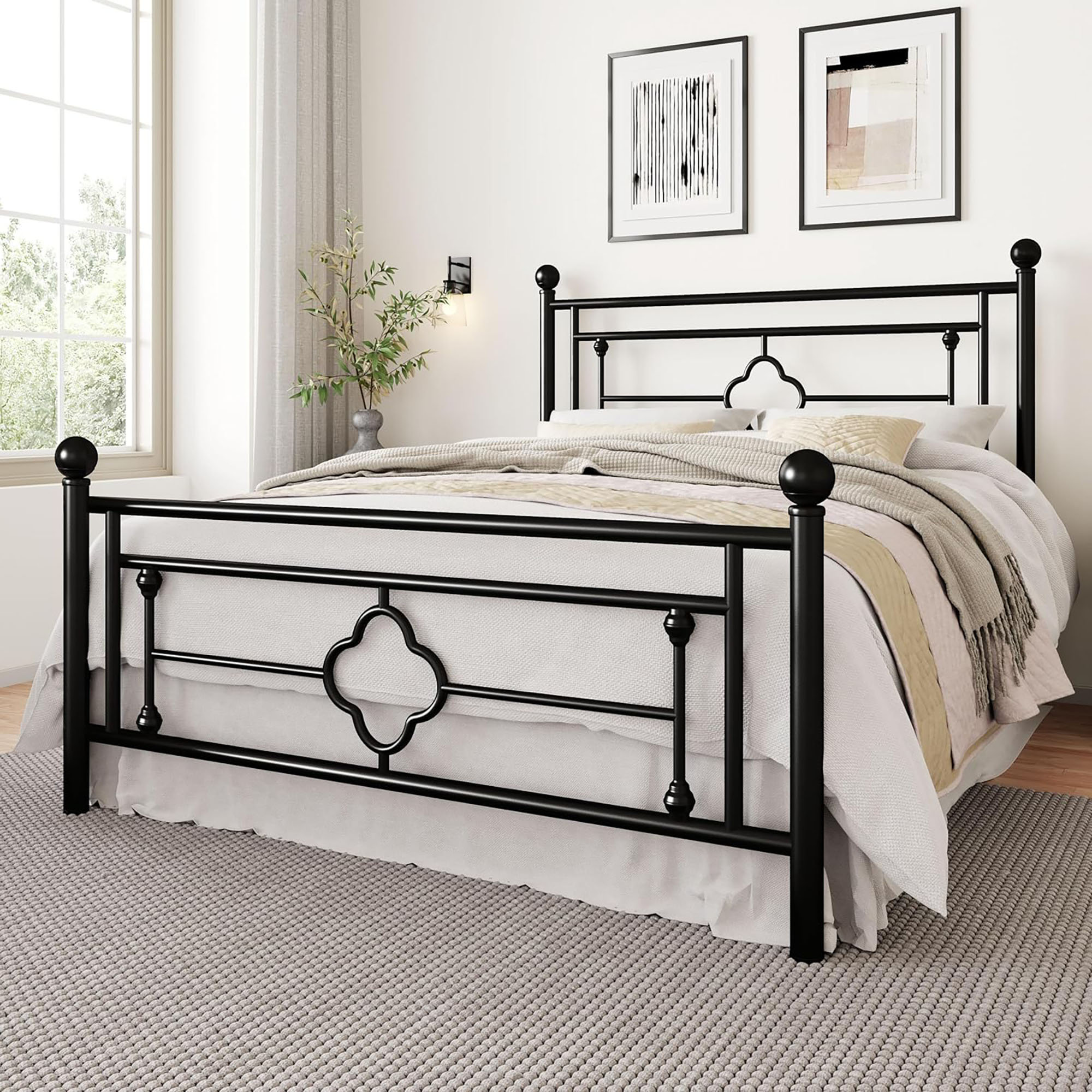 August Grove 14 Inches Queen Size Metal Platform Bed Frame,Vintage Iron ...