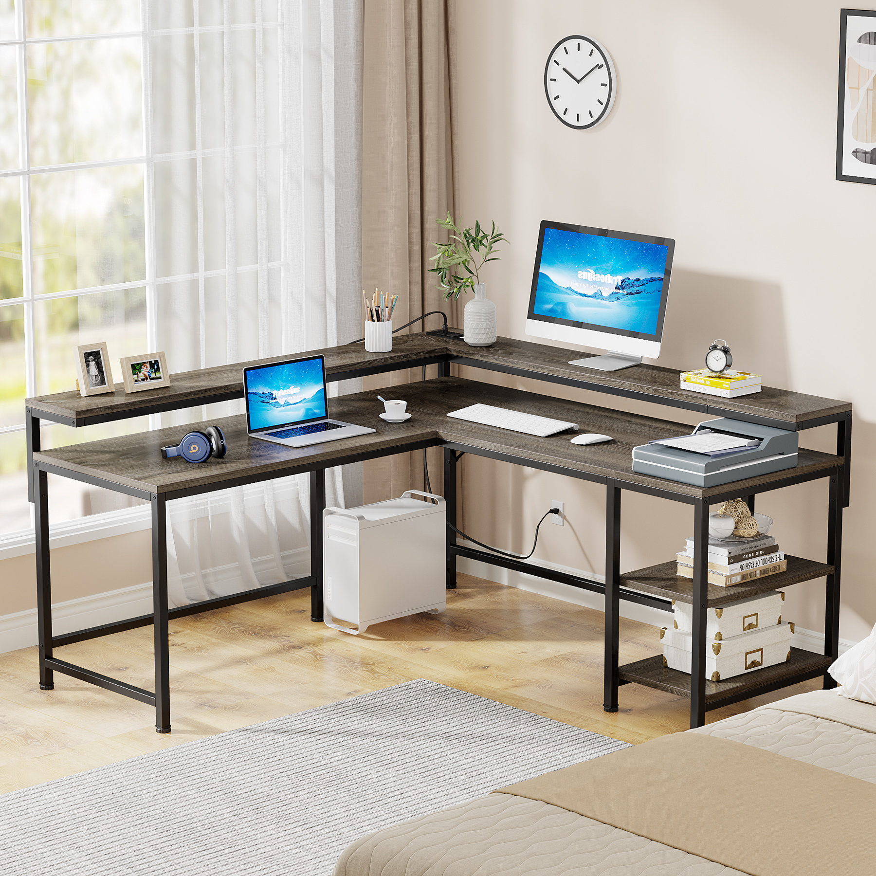 17 Stories Halaka L-Shape Desk with Built in Outlets & Reviews | Wayfair