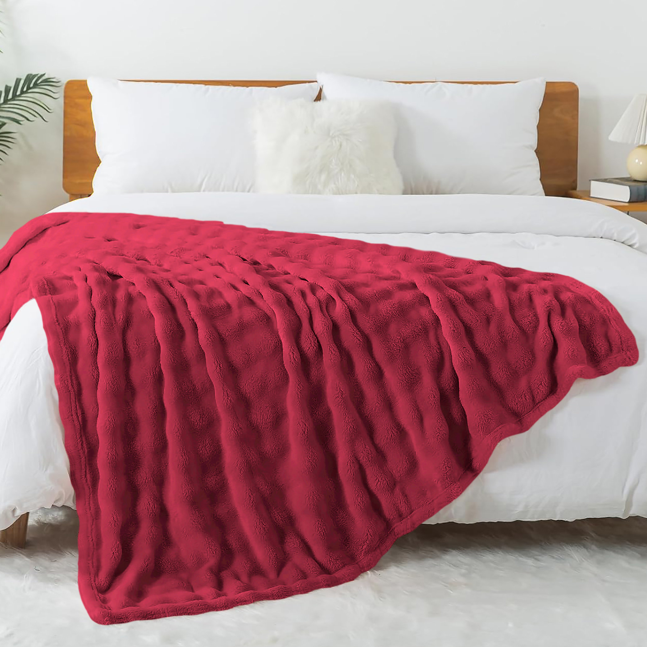 Home Mart Goods Soft Plush Cozy Warm Fleece Bubble Textured Bed Throw ...