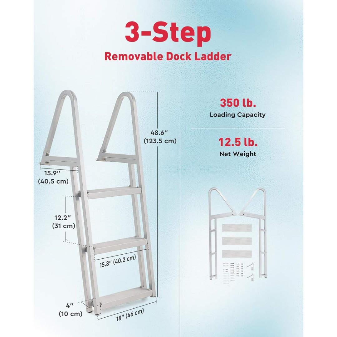 DESIGN SHOP BY SHELL 3 Step Removable Dock Ladder, Pontoon Boat Ladder ...