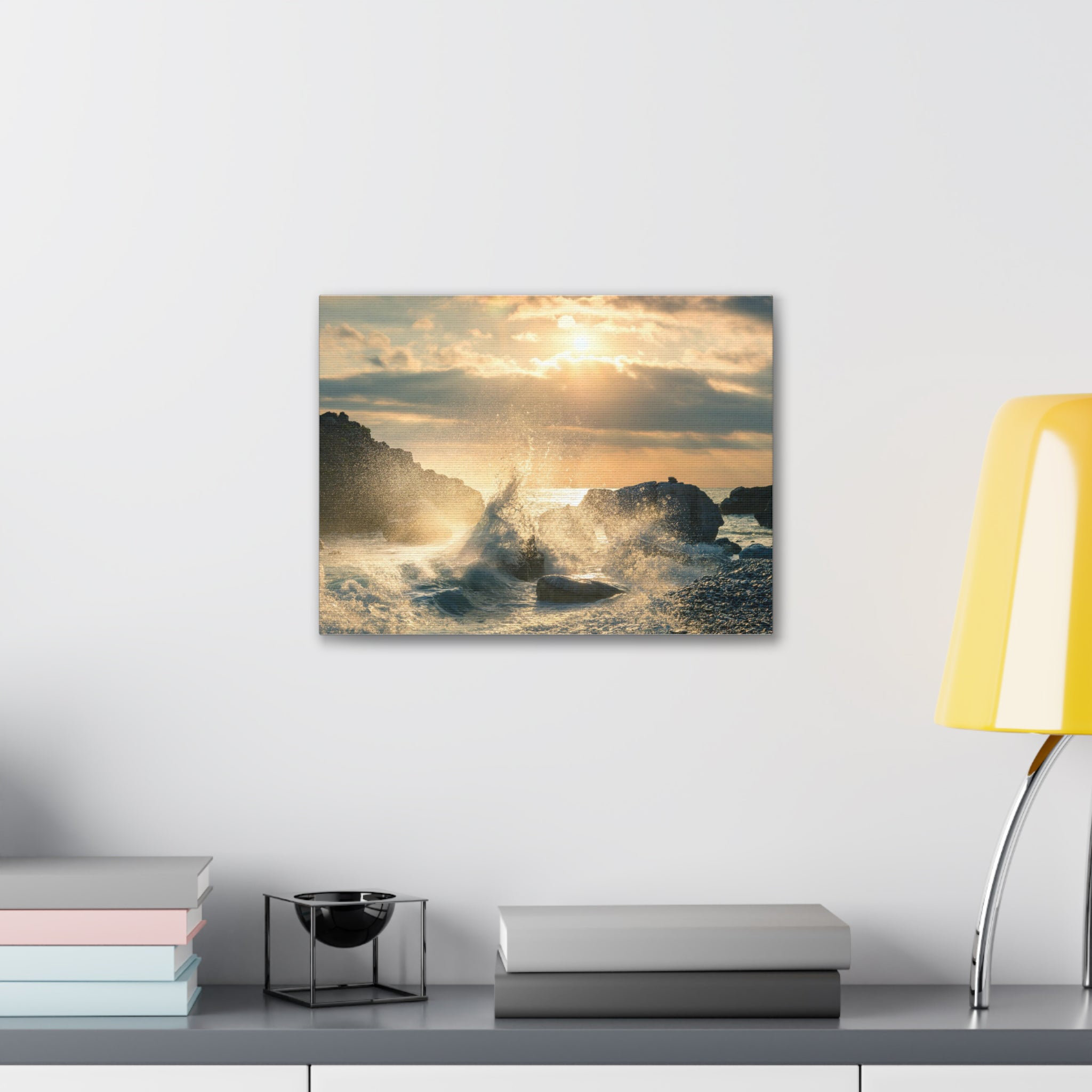 Beachcrest Home Big Wave Hit Rock At Beach Sunset Seascape Ocean Canvas ...