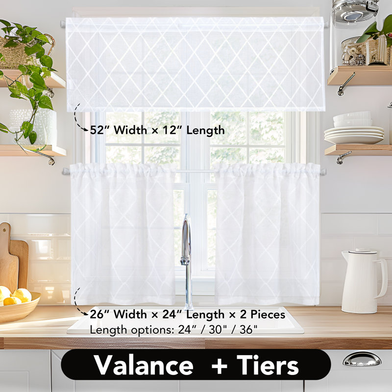 Winston Porter Jacquard Rod Pocket Farmhouse Semi-Sheer Kitchen ...