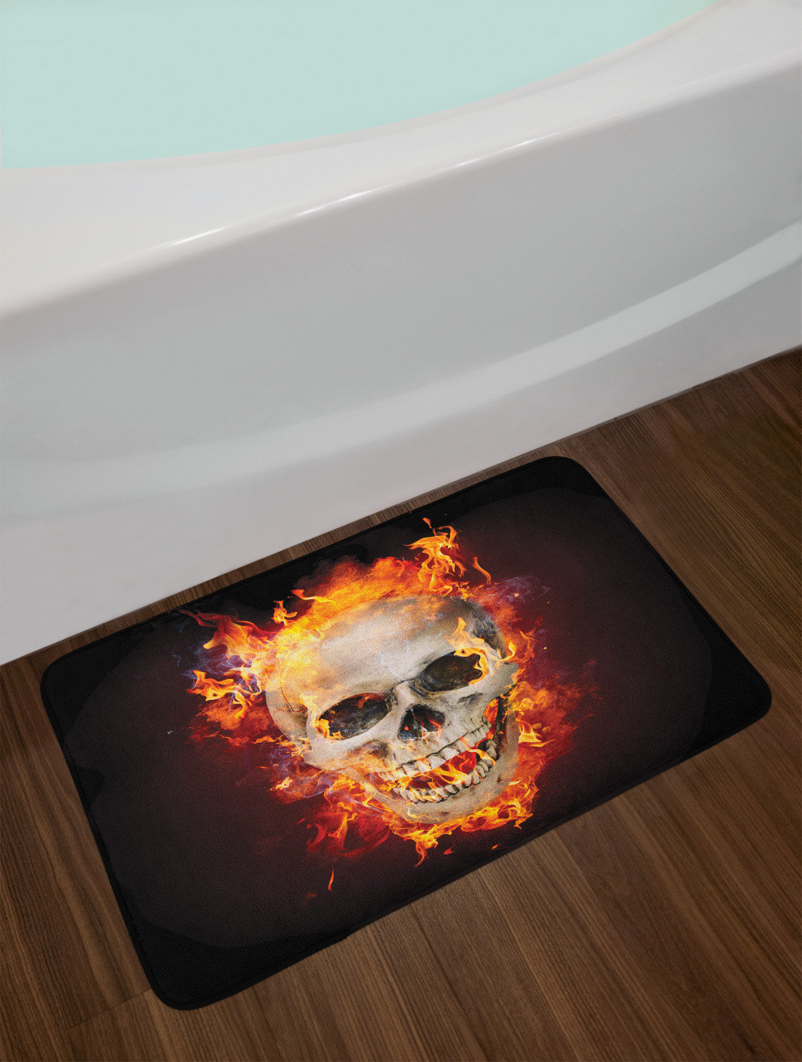 East Urban Home Scary Skeleton Head on Fire with Flamesin Darkness ...