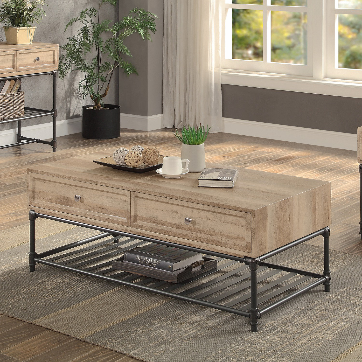 Williston Forge Coffee Table With 2 Drawer & 1 Tier Shelf, Living Room ...