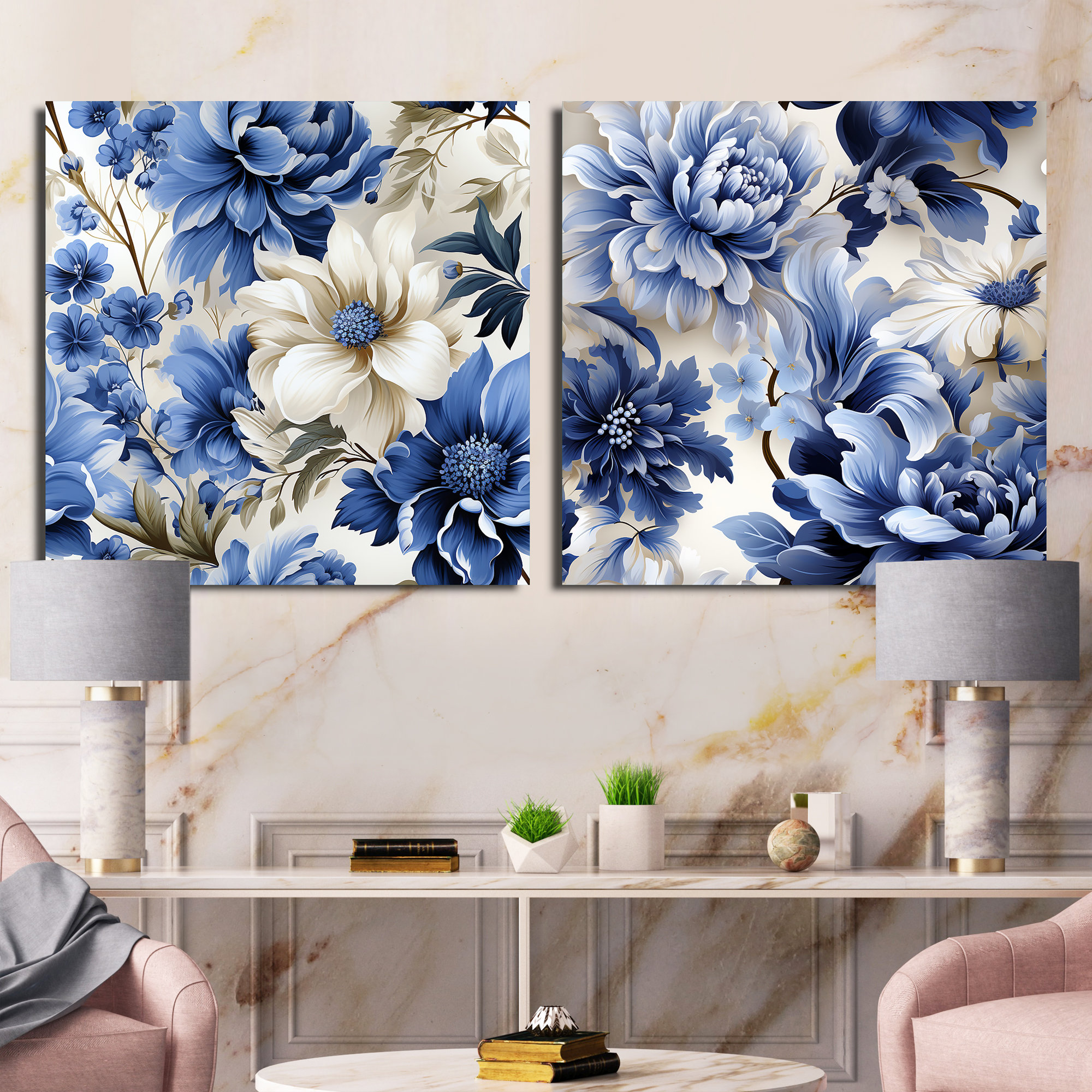 Design Art Cobalt Blue Brocade Victorian Pattern - Floral Square ...