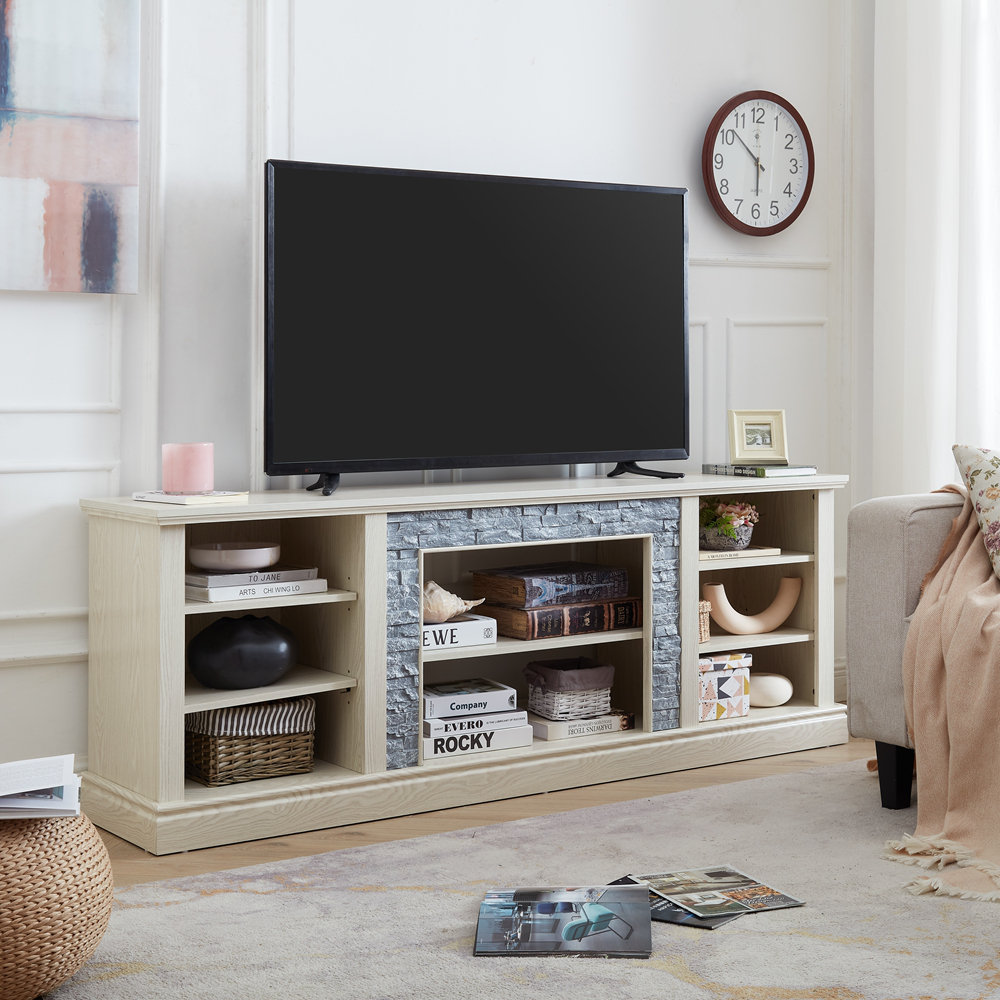 Lark Manor™ Large TV Stand TV Desk Storage Rack with Faux Stacked Stone ...