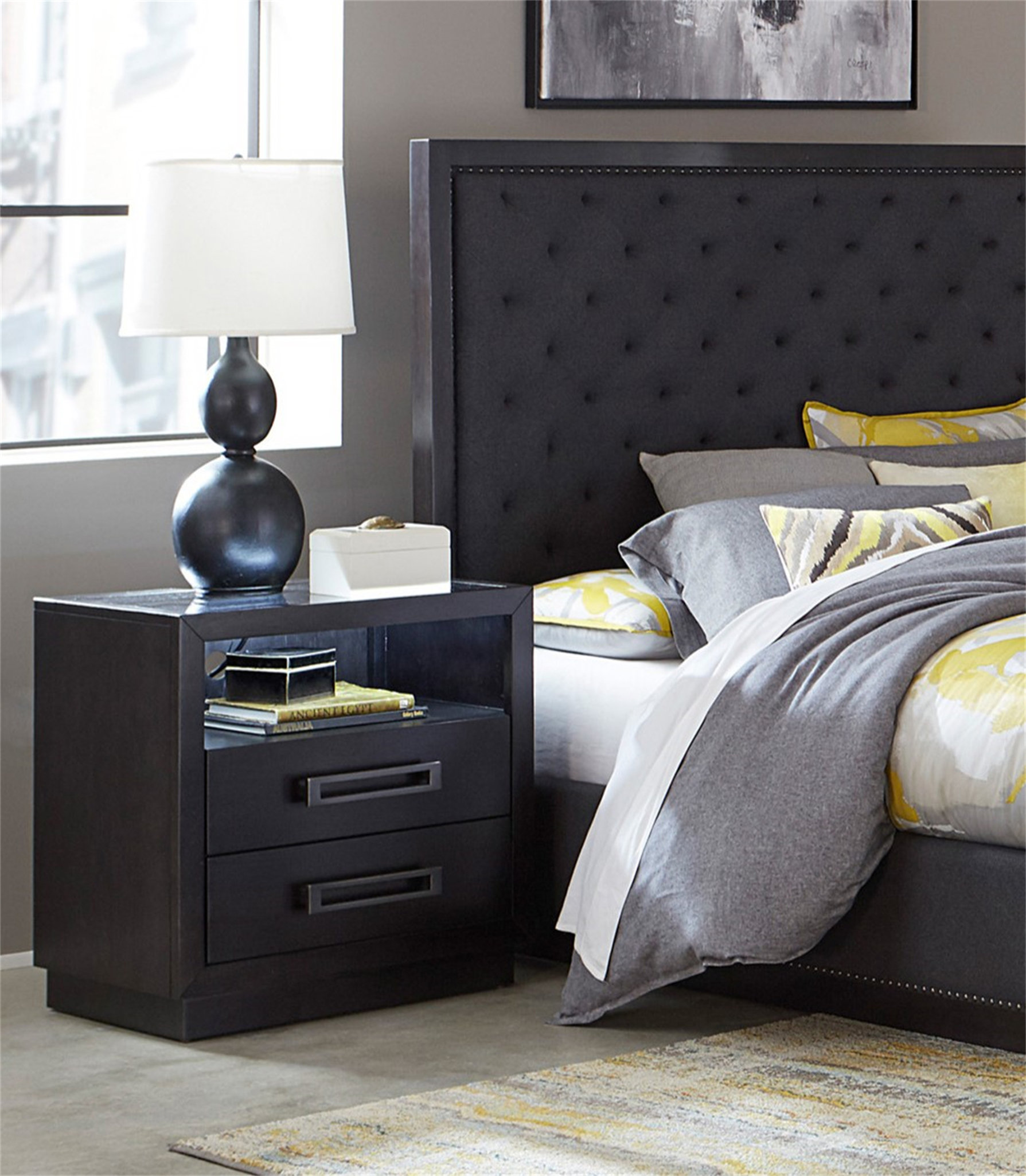 Hokku Designs 1Pc Nightstand Of 2X Drawers LED Light Storage Cubby USB ...