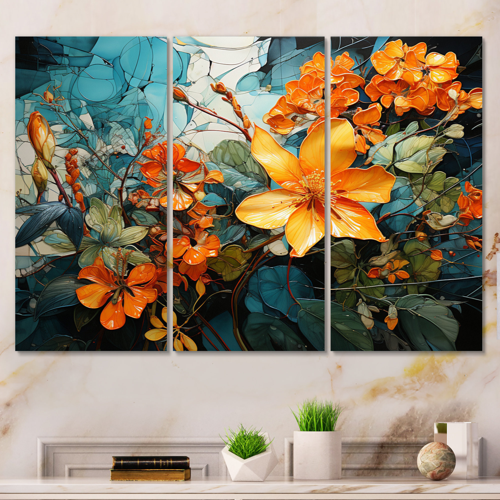 Design Art Orange Blue Tropical Tangle IV - Abstract Collages Metal ...