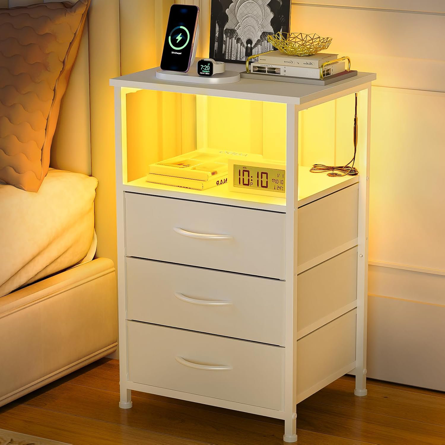 Ivy Bronx White Nightstand, Bedside Table with Open Shelf, Nightstand ...