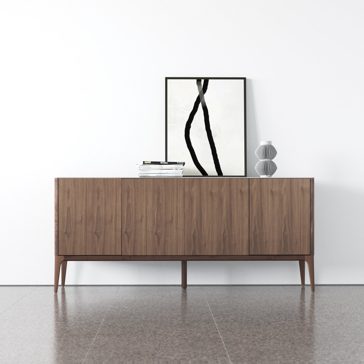 AllModern Kraig 71" Sideboard In White Ceramic Glass And Walnut | AllModern