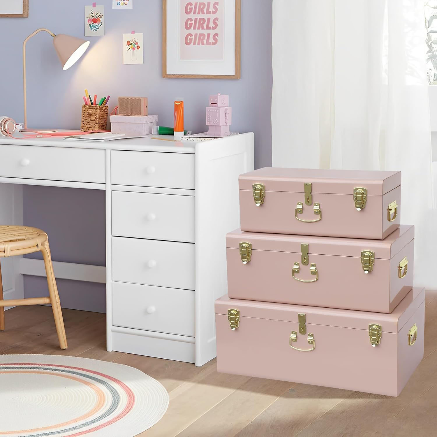 Rosdorf Park Decorative Box Set Of 3 Metal Trunks Chest With Safety ...