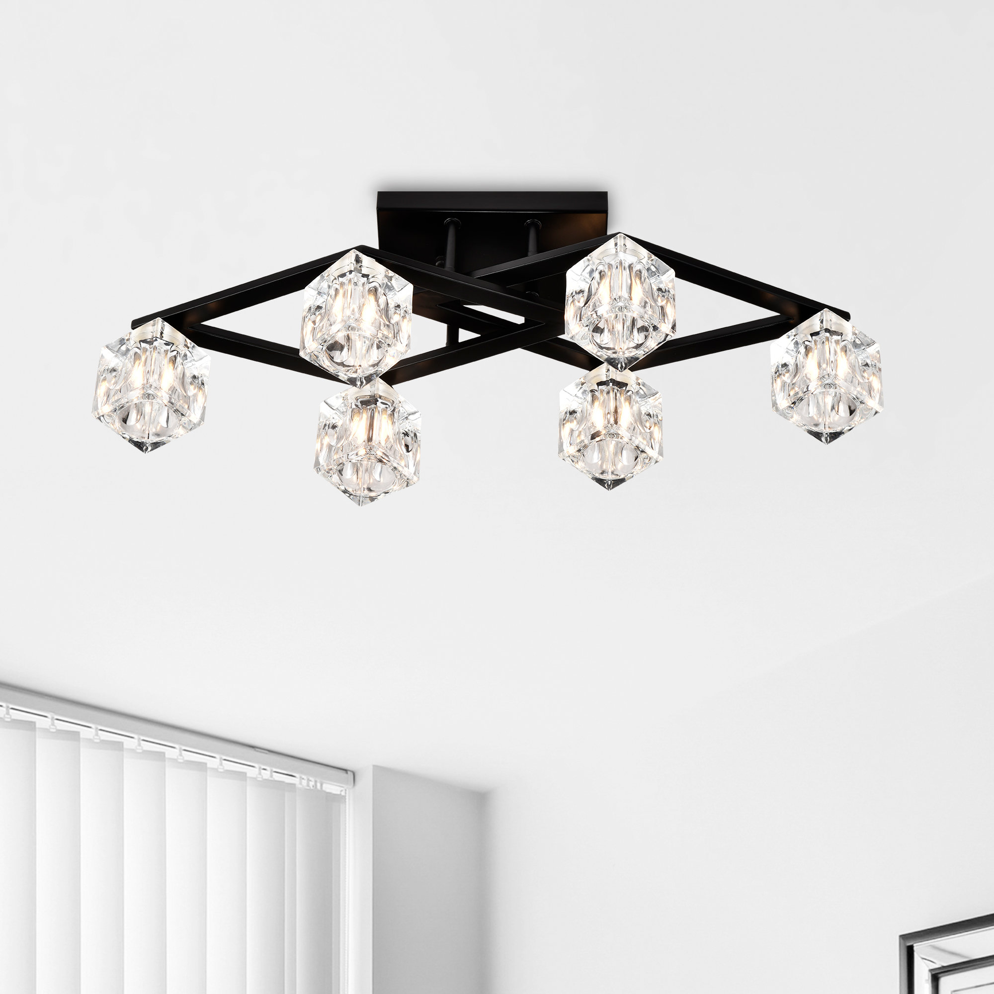 Mercer41 25 '' Luxury Crystal 6-Light Matte Black Decorative Ceiling ...
