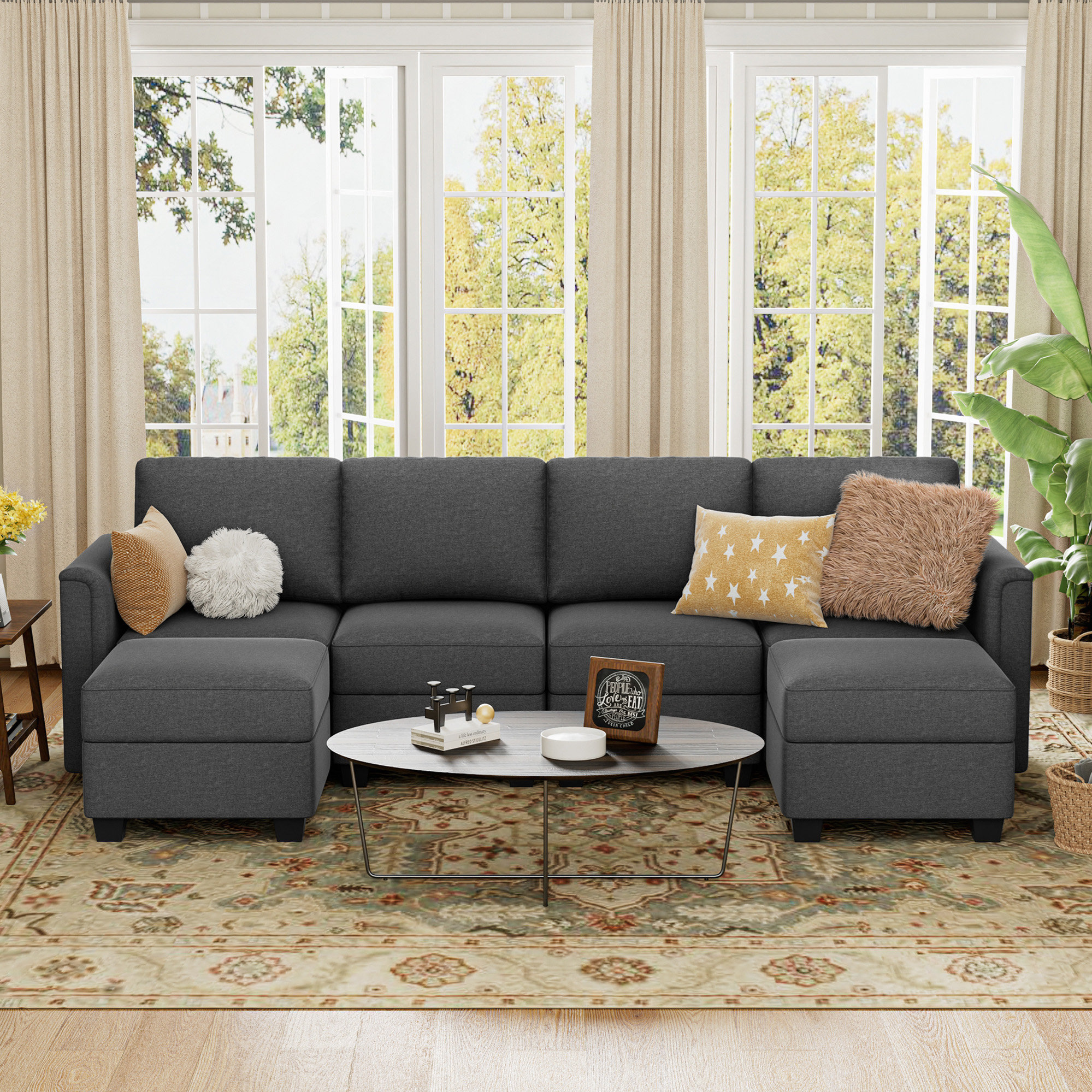 Latitude Run® Modern 4-Seater Sofa With Double Chaise And Straight ...