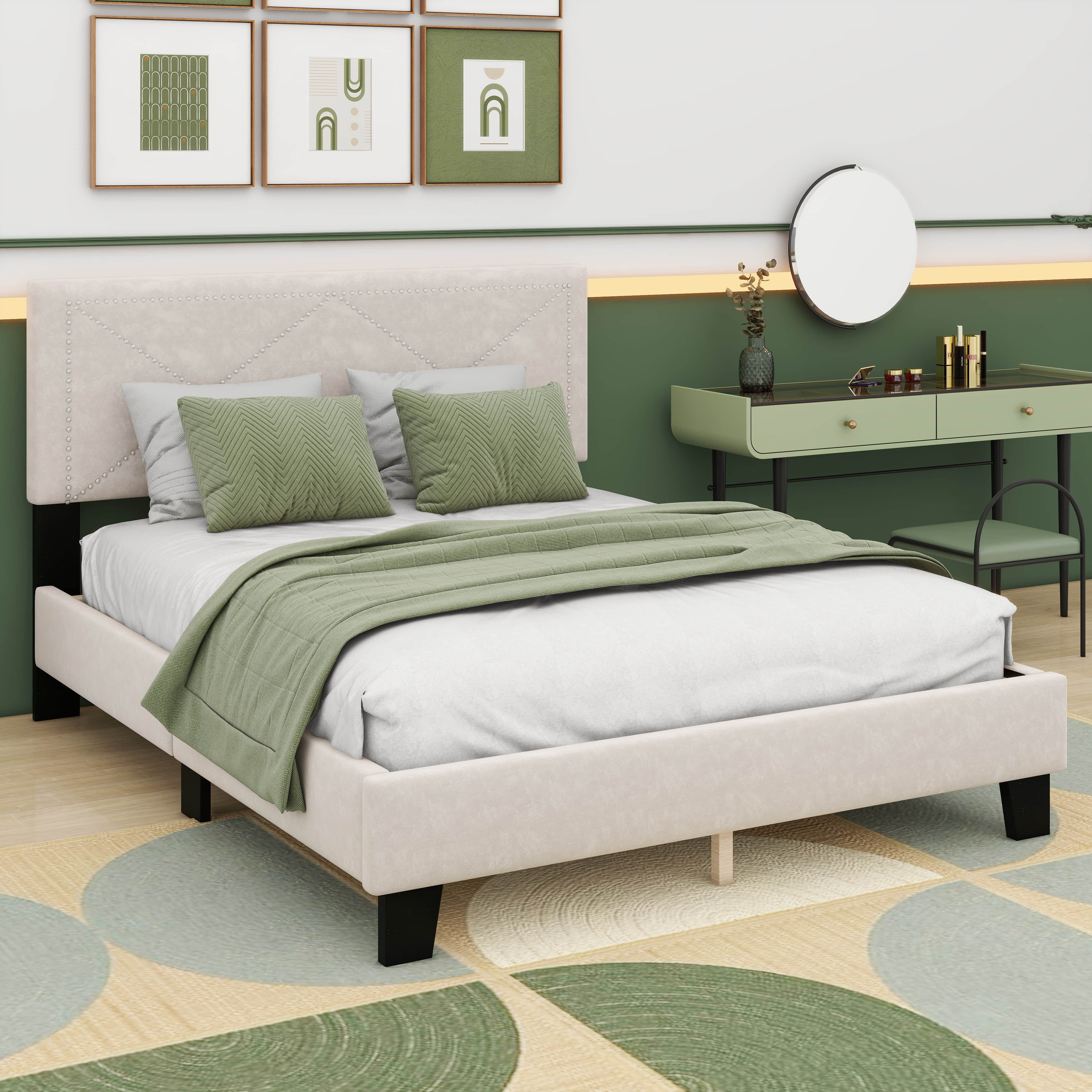 House of Hampton A Minimalist Queen-Sized Upholstered Bed Frame ...