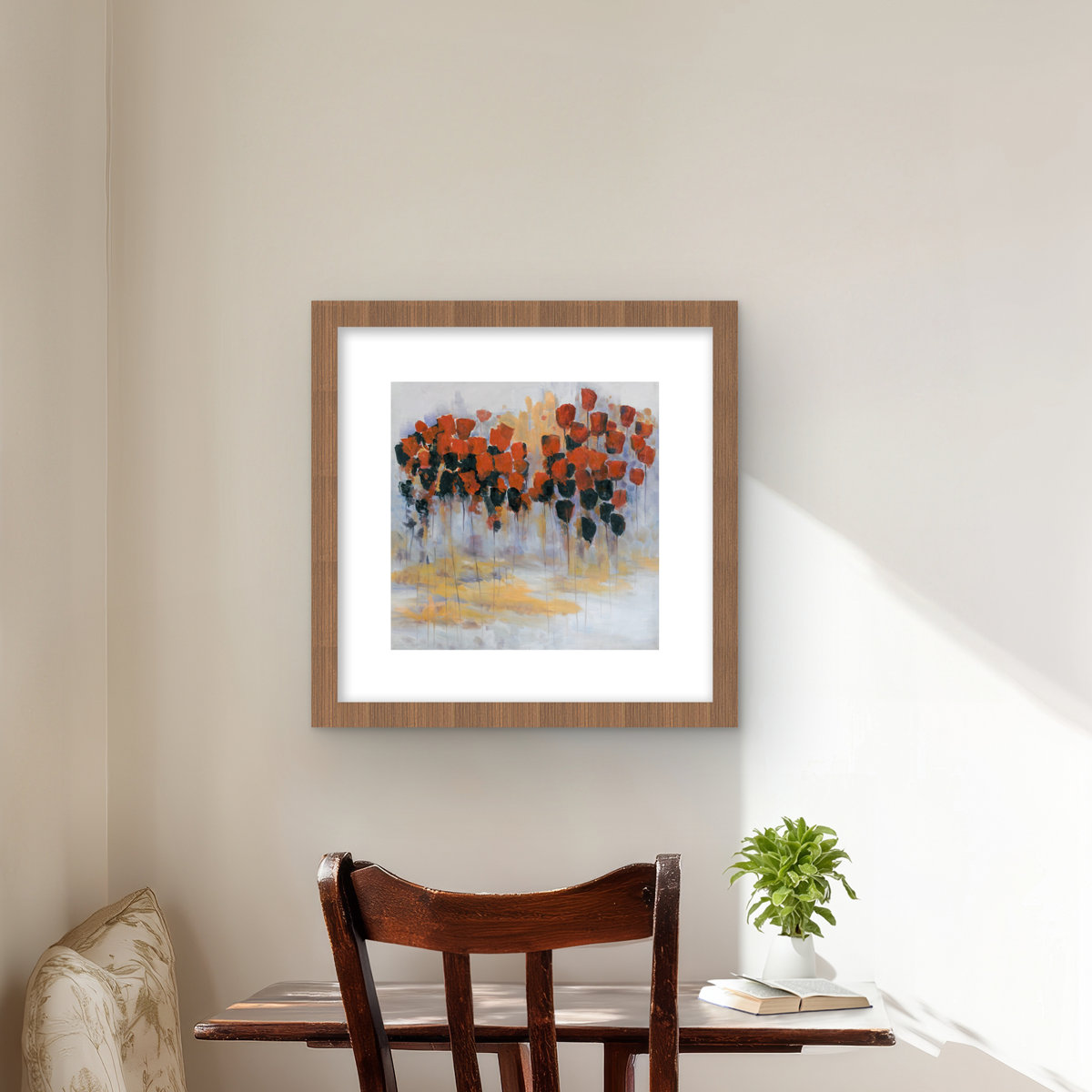 Lark Manor™ Red Flowers Field - Black Framed Matted Print for Home ...