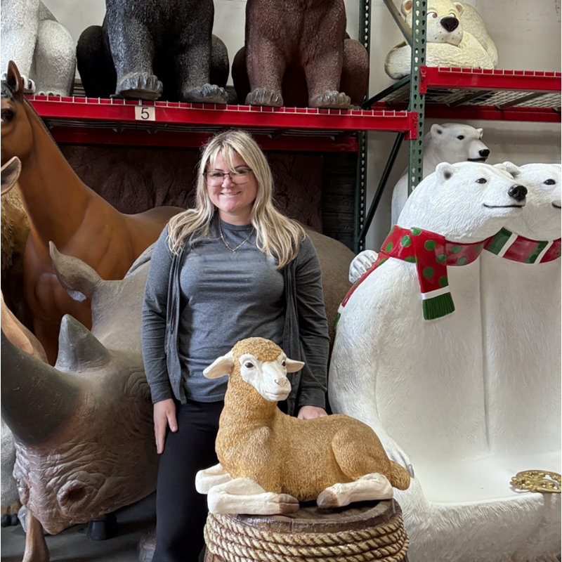 Bungalow Rose Hendrixson Resting Baby Merino Lamb Life Size Statue ...