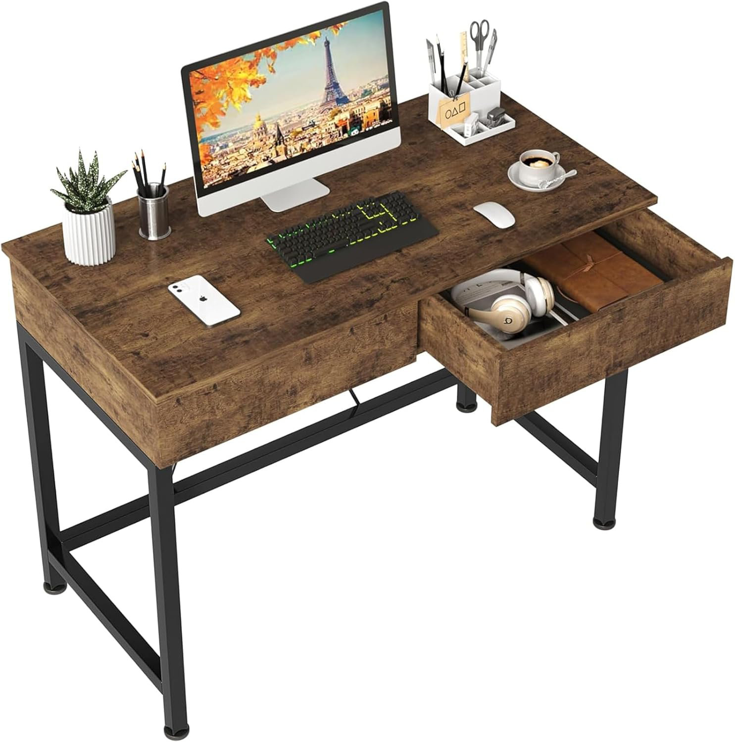 Latitude Run® 40Inch Desk With 2 Wooden Drawers,Home Office Desks With ...
