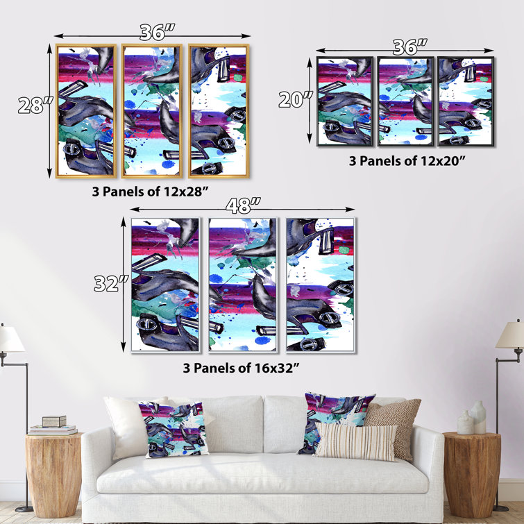Winston Porter Purple And Blue Glamour Sketch Framed On Canvas 3 Pieces ...