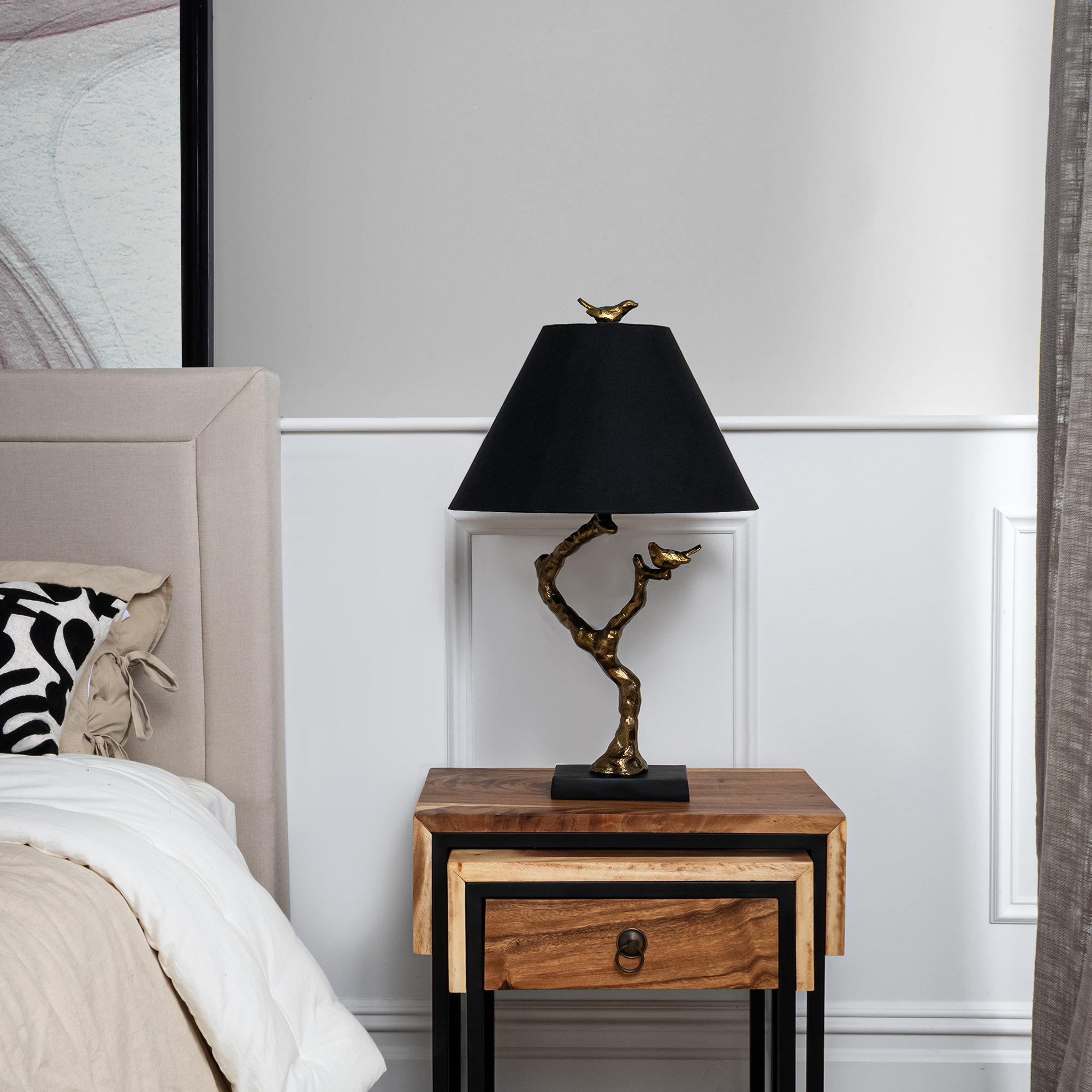 House of Hampton® Branch With Birds Gold Metal Base Table Lamp | Wayfair