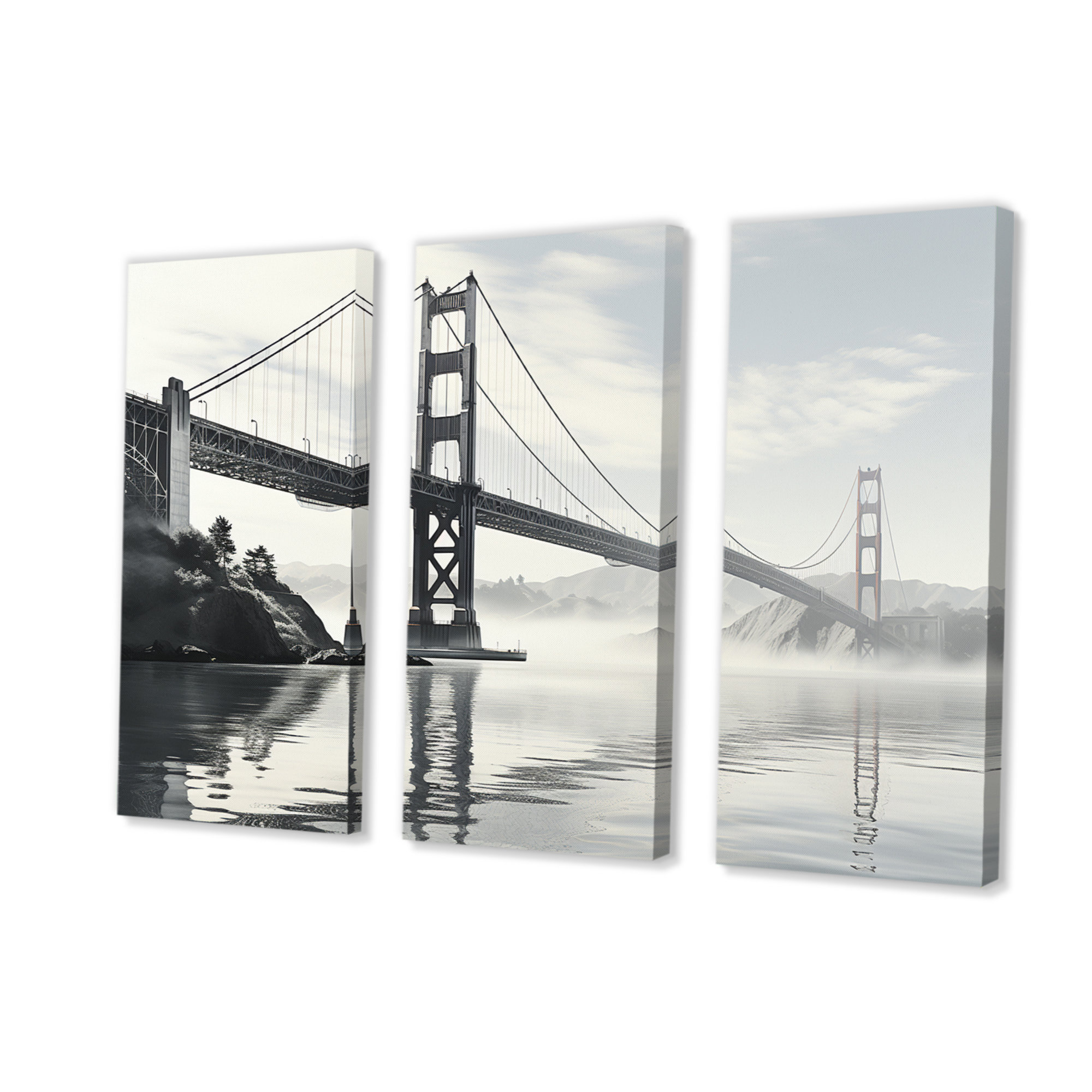 Latitude Run® Grey Bridge Golden Gate Monochrome - Architecture Wall ...