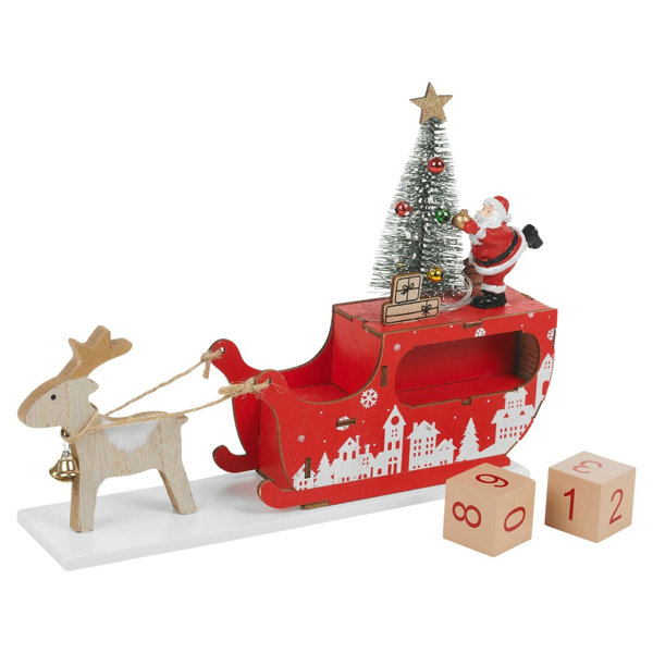 The Seasonal Aisle LED Santa Wooden Sleigh Number Block Advent Calendar ...
