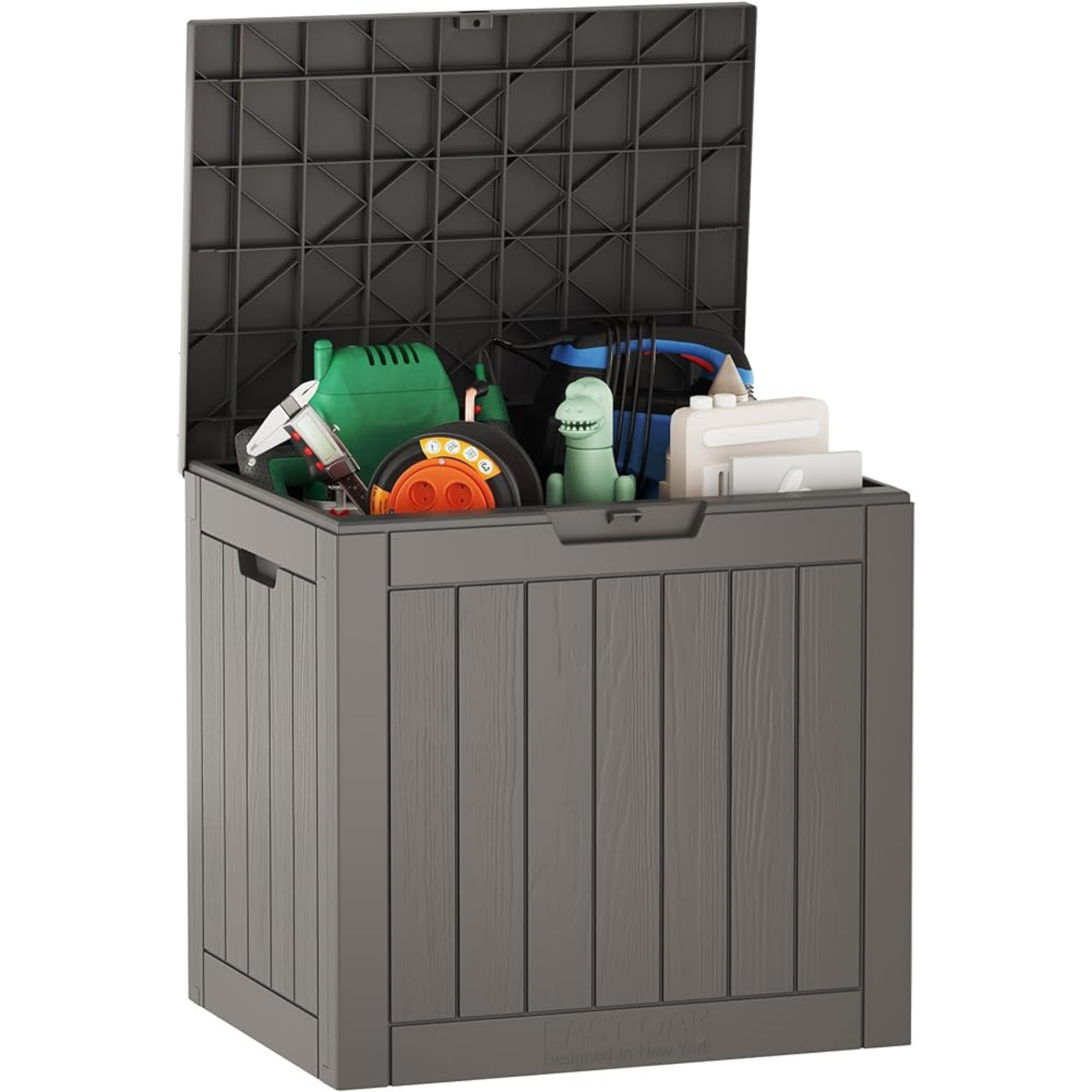 EAST OAK Store 31 Gallons Resin Lockable Deck Box in Gray | Wayfair
