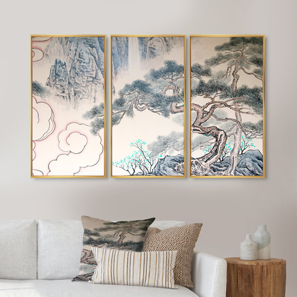 Red Barrel Studio® " Chinese Blue Tree Art " 3 - Pieces Painting Print ...