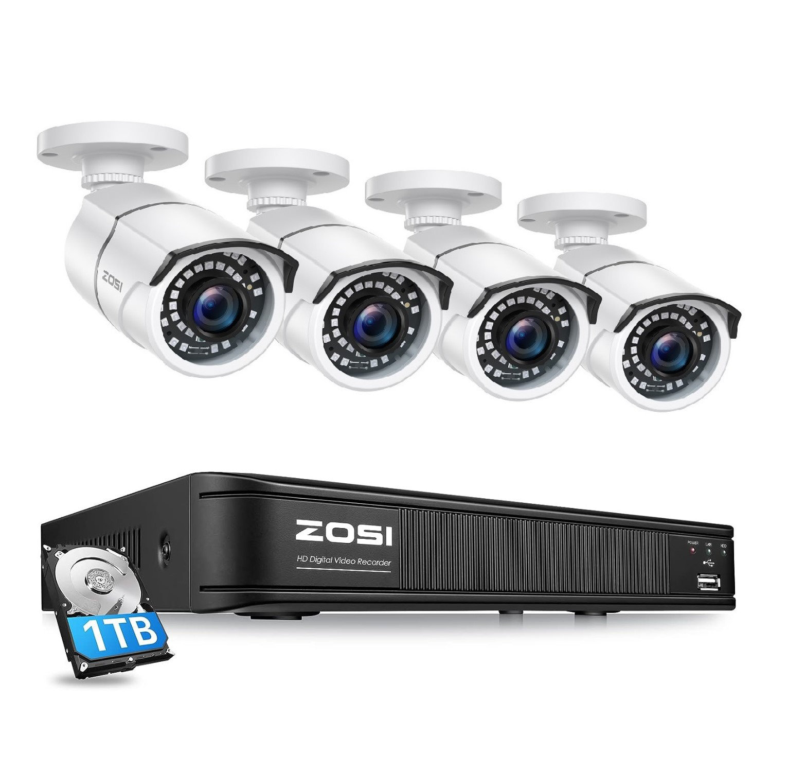 ZOSI 8CH 1080p Wired Security Camera System, 4 Outdoor Security Camera ...