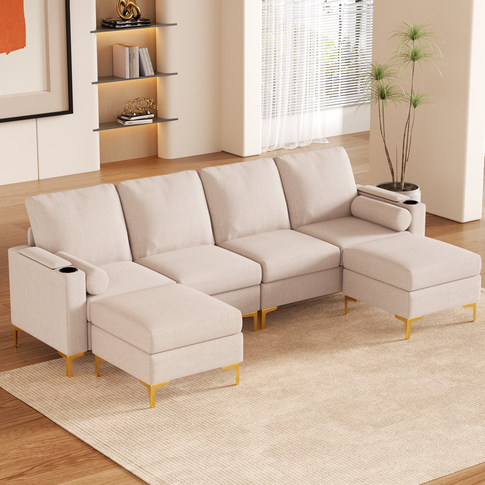 Mercer41 115"w Convertible Modular Sectional Sofa, Linen L-shaped ...