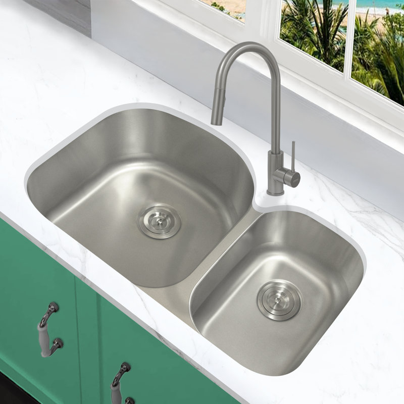 KBFmore Classic 32 Inch 18 Gauge 7030 Undermount Double Bowl Stainless ...