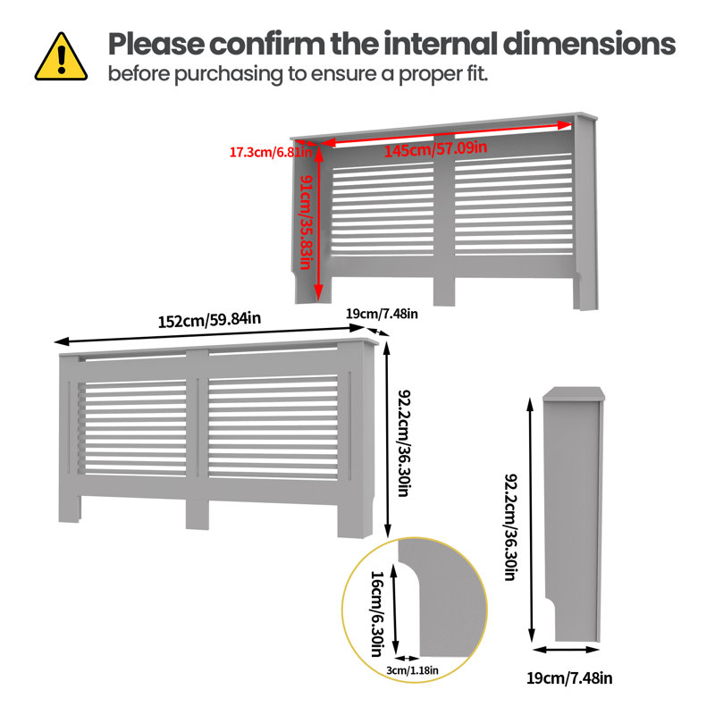 LUVODI Wooden High Radiator Cover Wood Cabinet Grey Large Horizontal ...