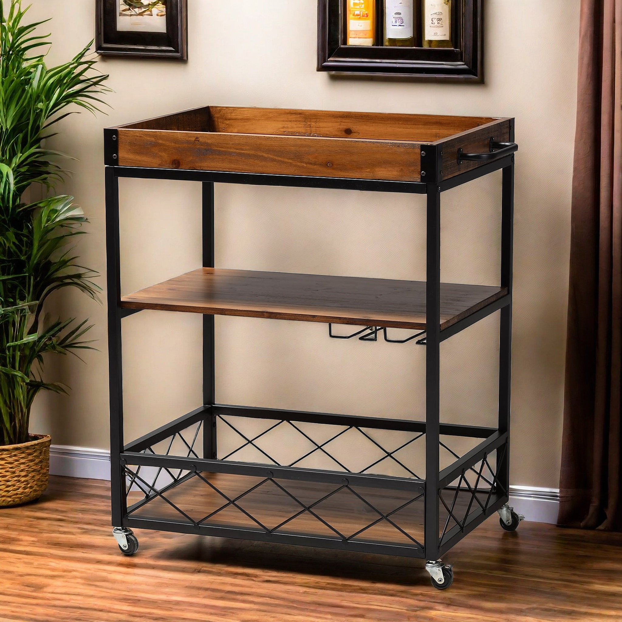 17 Stories 3 Tier Rolling Wine Cart, Metal Kitchen Bar Cart, Home ...