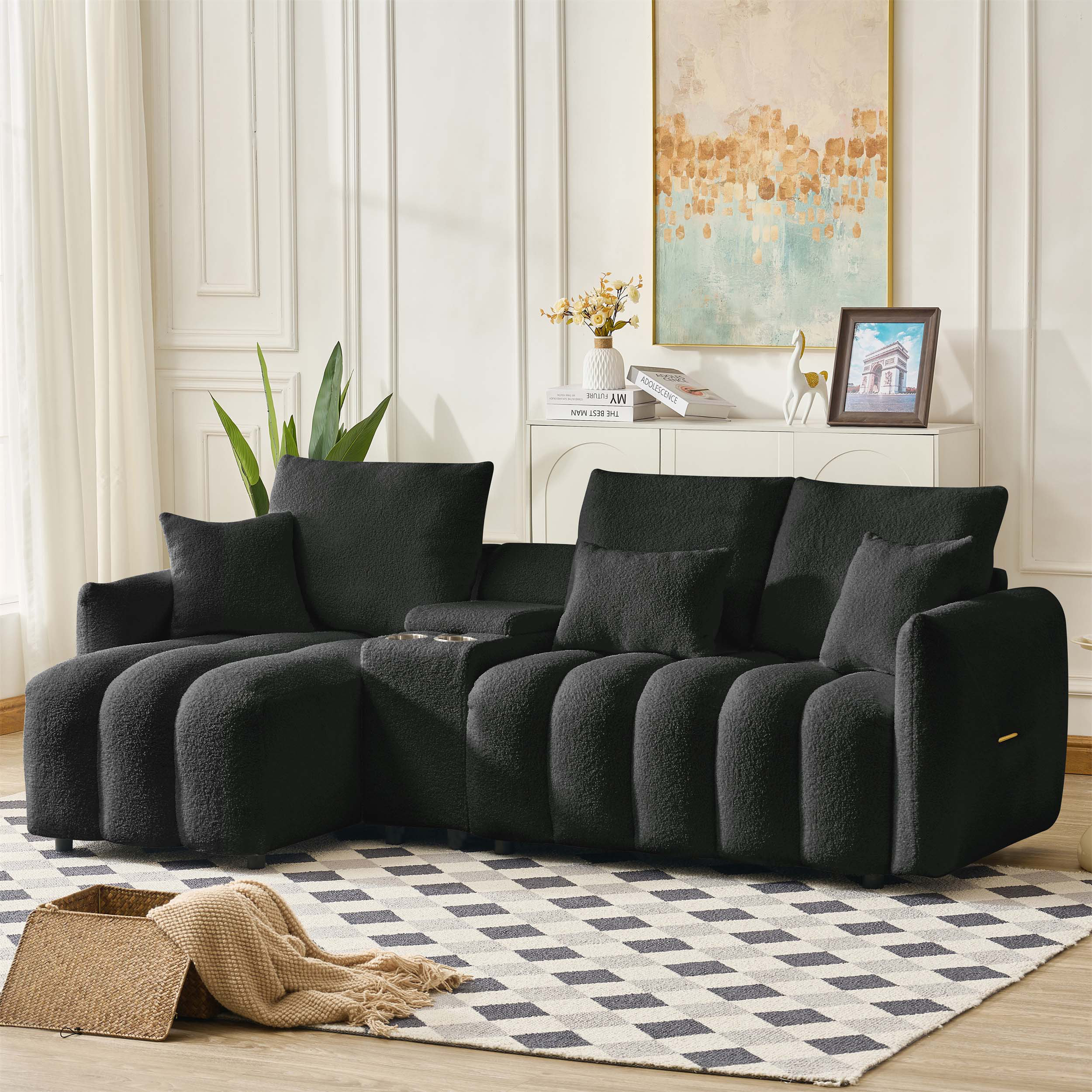 Latitude Run® 91.7 Inch Premium Teddy Fabric Sofa, Modern Sectional ...
