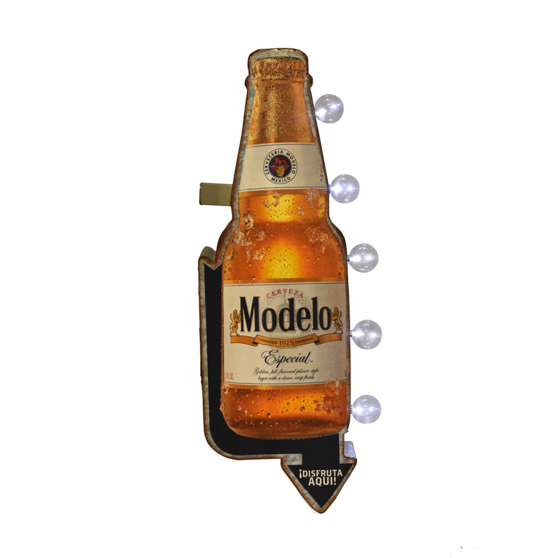 Trinx Light Up LED Modelo Beer Bottle Metal Sign Tin Home Bar Garage ...