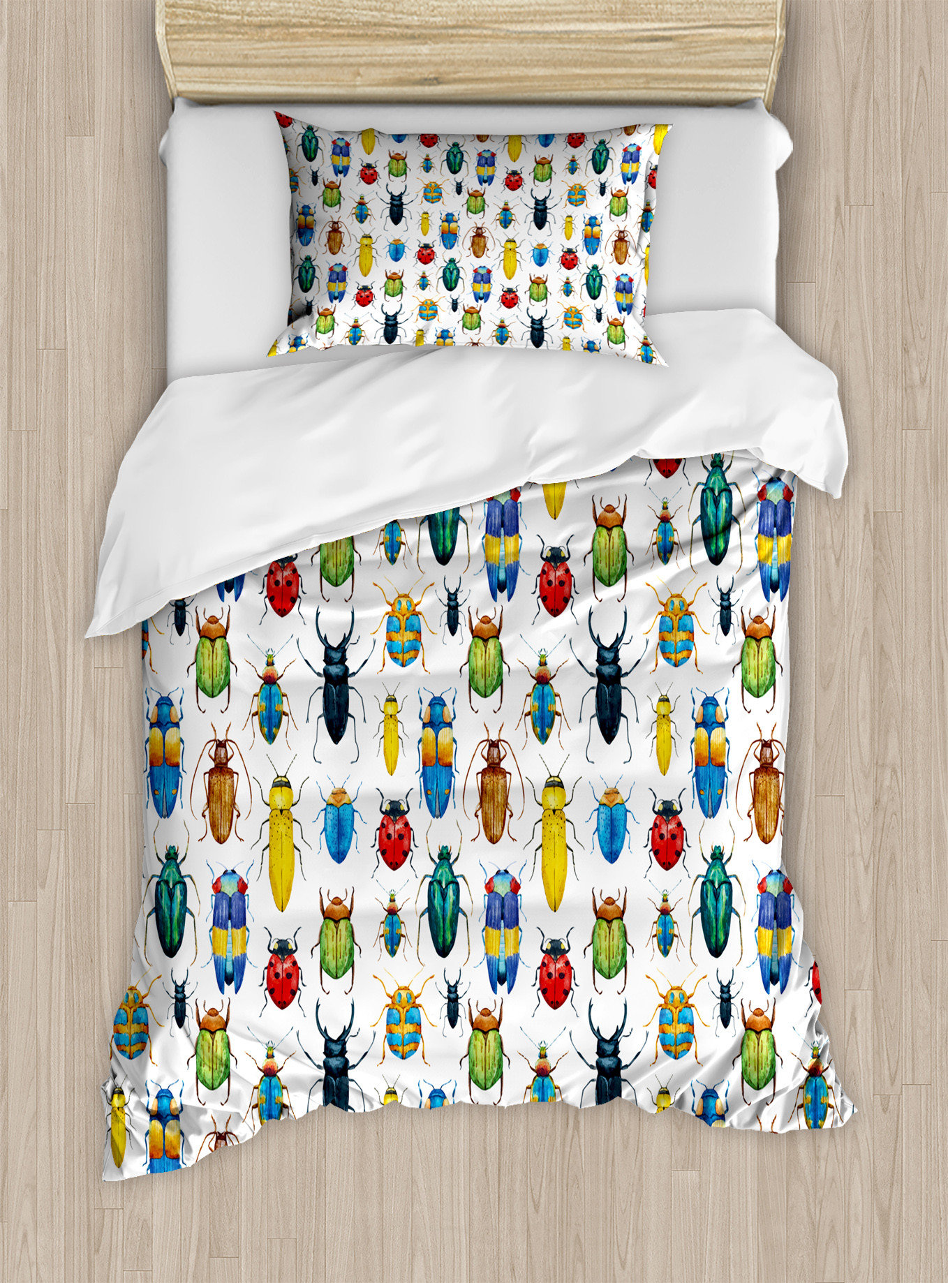 Ambesonne Watercolor Duvet Cover Set, Colorful Insects, Twin ...