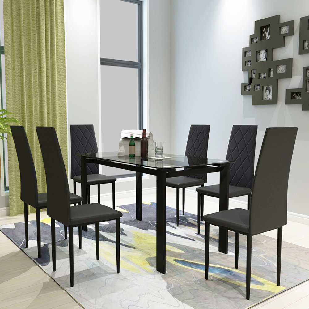 Latitude Run® Myrene 7 Piece Kitchen Table and Chairs Set for 6 People ...